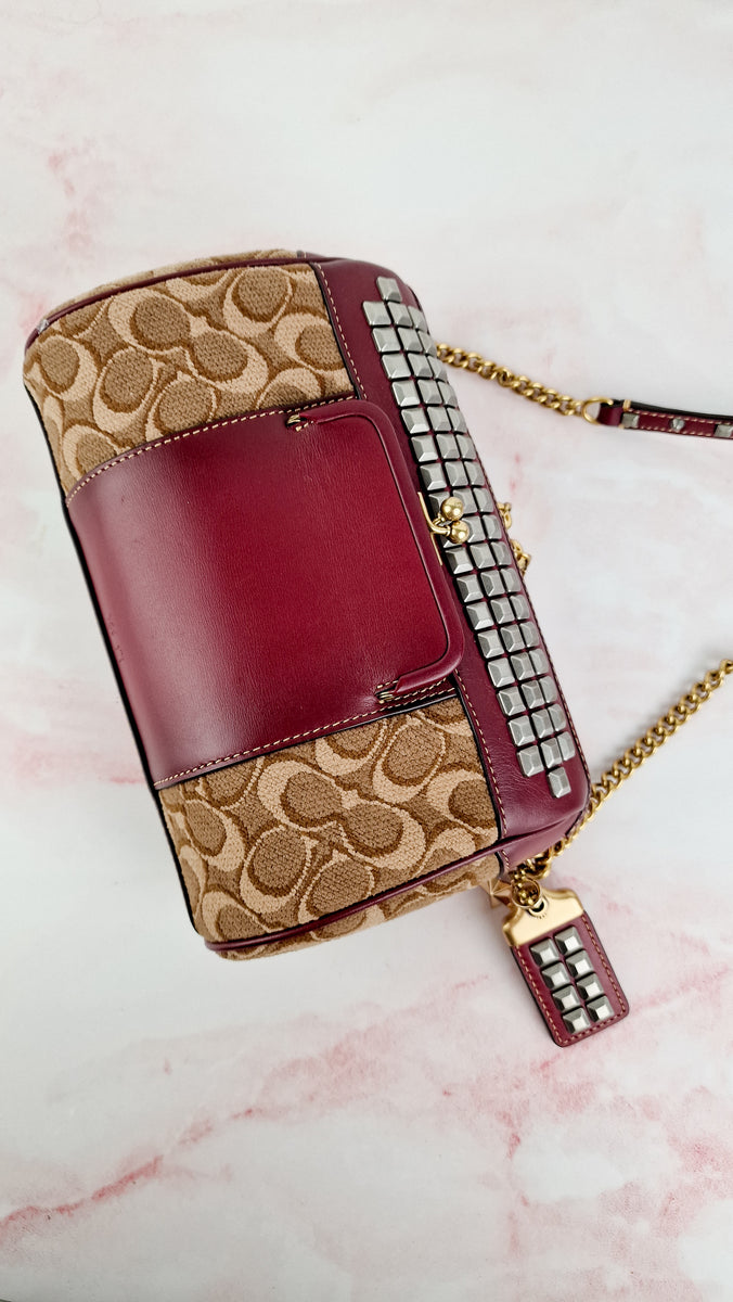 Coach Joni Crossbody in Signature Jacquard & Burgundy Leather with Pyr ...
