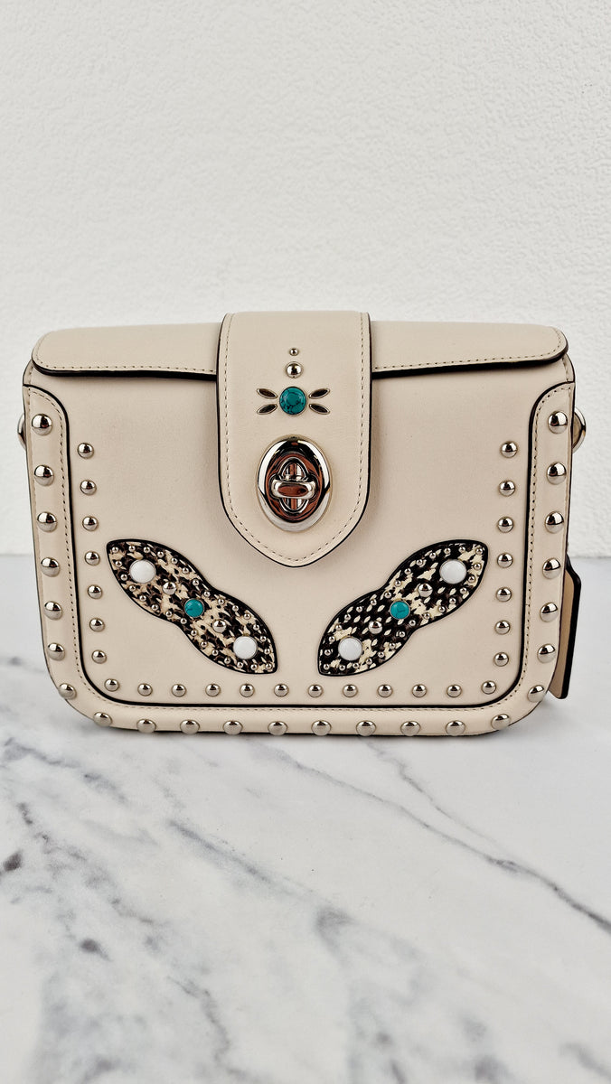 Coach Page Crossbody Bag Chalk Smooth Leather With Western Rivets and ...