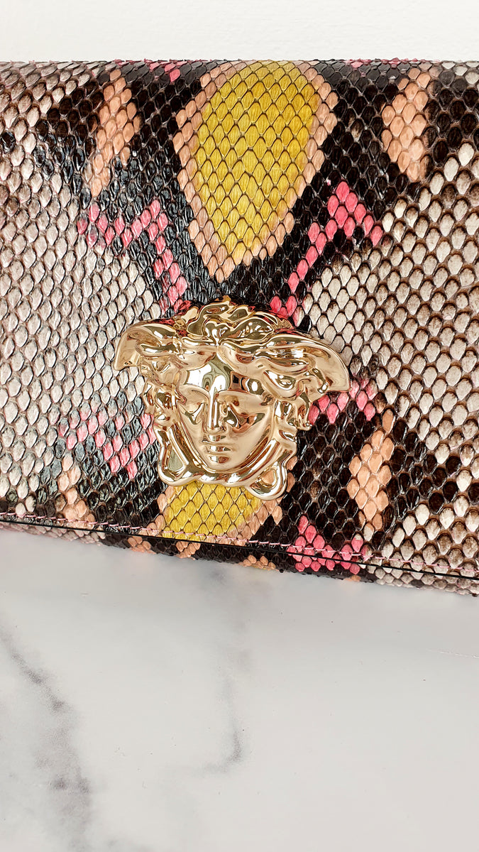 Versace Medusa Python Snakeskin Crossbody Bag Clutch - Flap bag in Pin ...