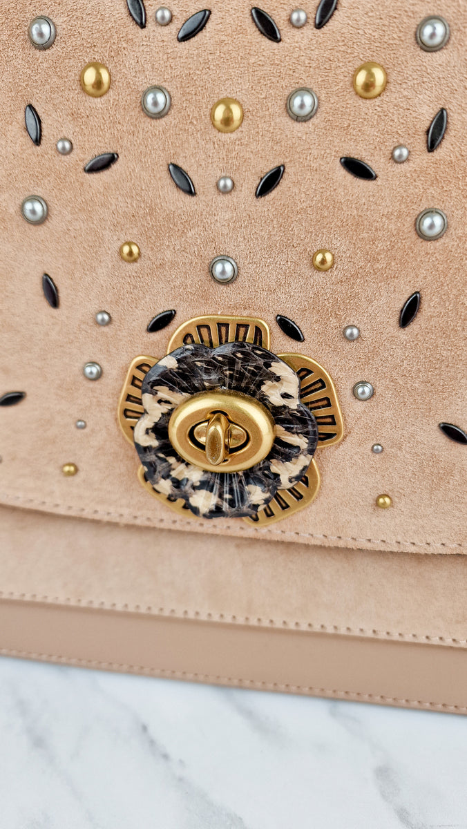 RARE Coach Madison Sample Bag in Tan Leather & Suede with Rivets & Sna ...